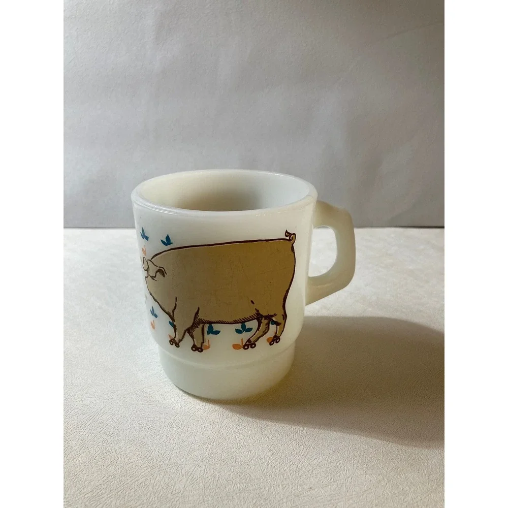 Fire King | Dining | Vintage Fireking Milk Glass Stacking Mug Pig ...